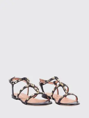 VIA ROMA 15 Laminated Leather Sandals With Studs - Black