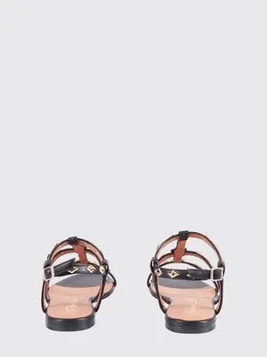 VIA ROMA 15 Laminated Leather Sandals With Studs - Black