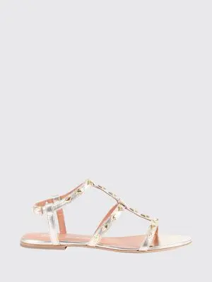 VIA ROMA 15 Laminated Leather Sandals With Studs - Gold