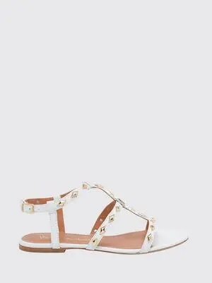 VIA ROMA 15 Laminated Leather Sandals With Studs - White