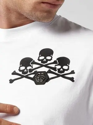 Philipp Plein Cotton T-shirt With Skull Print And Monogram Motif - White