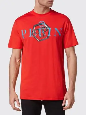 Philipp Plein Cotton T-shirt With Crew Neck And Contrasting Logo Print - Red