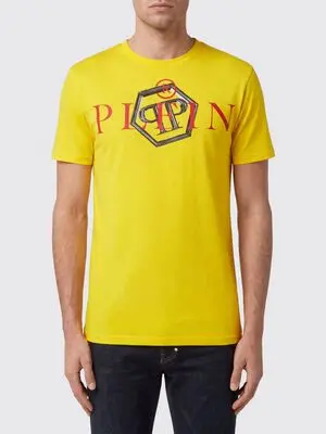 Philipp Plein Cotton T-shirt With Crew Neck And Contrasting Logo Print - Yellow