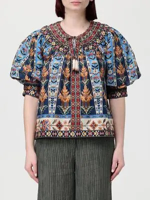 Farm Rio Cotton Crew-neck Blouse - Blue