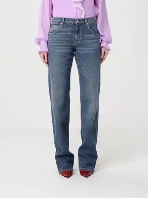 Blumarine Slim Fit Denim Jeans With Distressed Logo - Ice