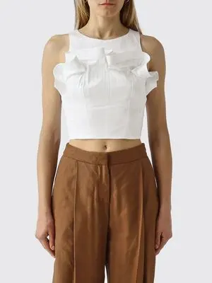 Elisabetta Franchi Cotton Crop Top With Ruffles - White
