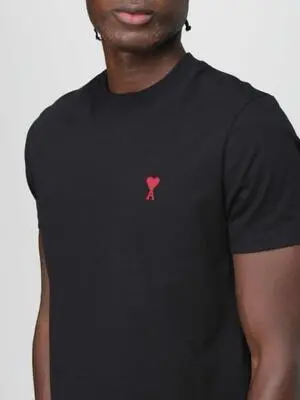 AMI Paris Organic Cotton Crewneck T-shirt With De Coeur Embroidery - Black