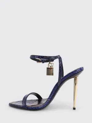 TOM FORD Padlock Crocodile Print Leather Sandals - Blue