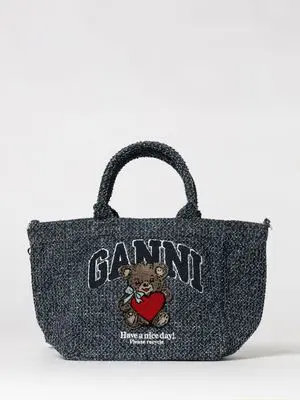 GANNI Denim Small Bear Tote Bag In Organic Cotton Tweed - Blue