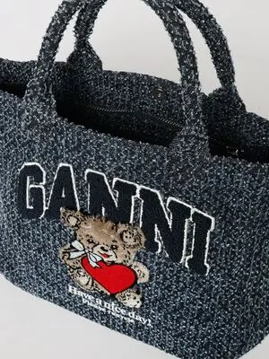 GANNI Organic Cotton Tweed Small Bear Tote Bag
