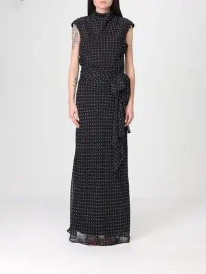 ROTATE BY BIRGER CHRISTENSEN Polka Dot Maxi Dress With Ruffle Detail - Black