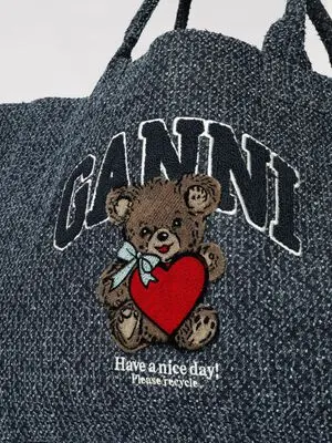 GANNI Medium Bear Tote Bag In Organic Cotton Tweed