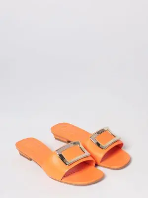 ROGER VIVIER Embellished Leather Mules - Orange