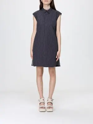 Sacai Striped Cotton Blend Shirt Dress - Navy
