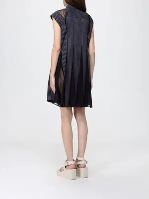 Sacai Striped Cotton Blend Shirt Dress - Navy