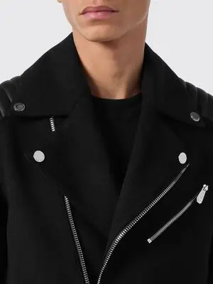 Philipp Plein Leather And Wool Biker Jacket With Lapels And Asymmetrical Zip