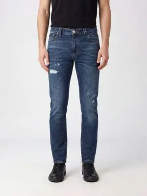 Philipp Plein Philipp Plein Distressed Cotton Denim Slim Fit Jeans Blue 1