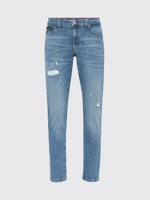 Philipp Plein Distressed Cotton Denim Slim Fit Jeans - Blue