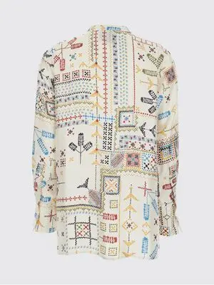 Momoni Silk Shirt With Ethnic Print - Ivory