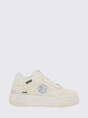Philipp Plein Sk8r Low-top Sneakers In Leather And Mesh With Croc Print And Hexagon Logo - White