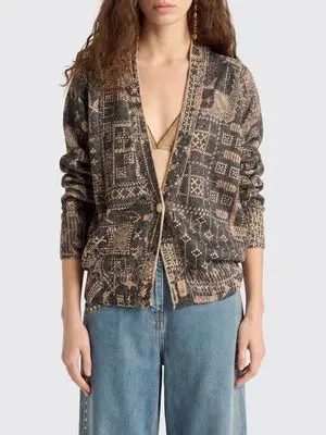 Momoni Abstract Jacquard Pattern V-neck Cardigan - Black
