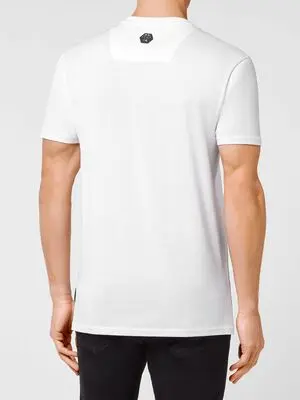 Philipp Plein Cotton T-shirt With Embroidered Logo And Rhinestone Application - White