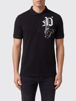 Philipp Plein Cotton Polo Shirt With Monogram Logo And Three-button Placket - Black