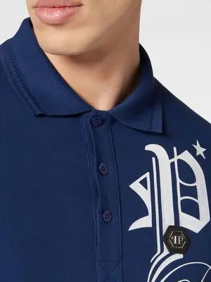 Philipp Plein Cotton Polo Shirt With Monogram Logo And Three-button Placket - Blue