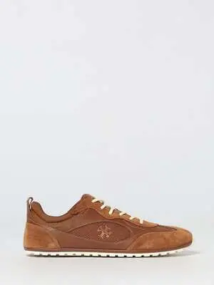 Tory Burch Field Low Top Leather And Mesh Sneakers With Double T Logo - Brown