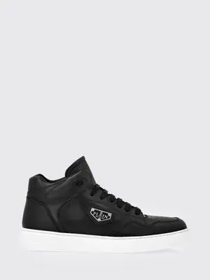 Philipp Plein High-top Lace-up Sneakers In Smooth Leather With Perforated Toe - Black