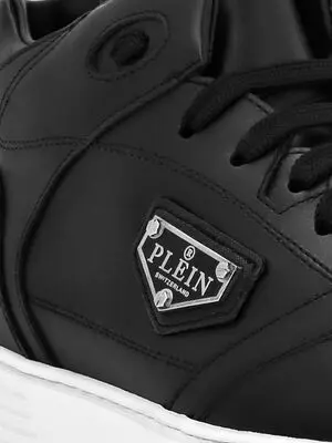 Philipp Plein High-top Lace-up Sneakers In Smooth Leather With Perforated Toe - Black