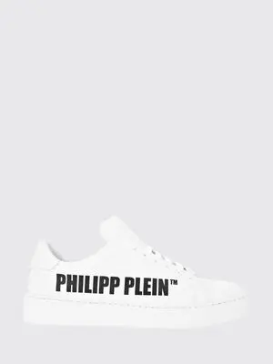 Philipp Plein Low-top Lace-up Sneakers In Smooth Leather With Printed Logo - White