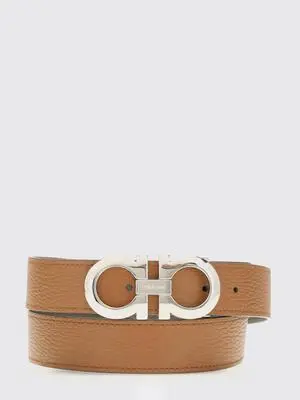 FERRAGAMO Gancini Grained Calfskin Leather Belt - Beige
