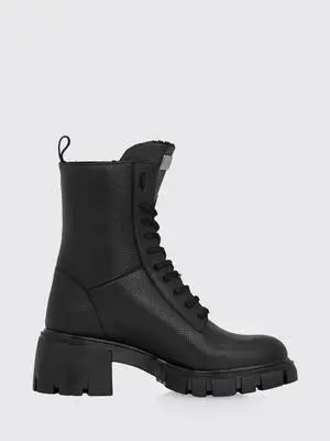 Philipp Plein Lace-up Combat Boots In Grained Leather With Lug Sole - Black