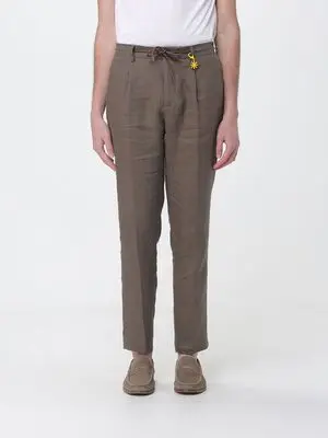 MANUEL RITZ Linen Slim Fit Trousers With Drawstring - Dove Grey