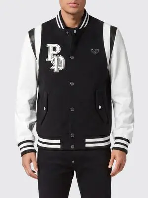 Philipp Plein Wool-felt Varsity Bomber Jacket With Leather Sleeves - Black
