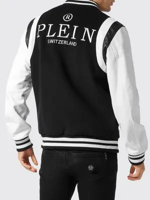 Philipp Plein Wool-felt Varsity Bomber Jacket With Leather Sleeves