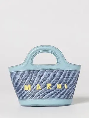 Marni Tropicalia Mini Raffia And Leather Bag With Embroidered Logo - Blue