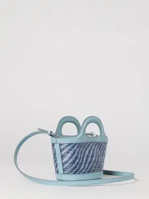 Marni Tropicalia Mini Raffia And Leather Bag With Embroidered Logo - Blue