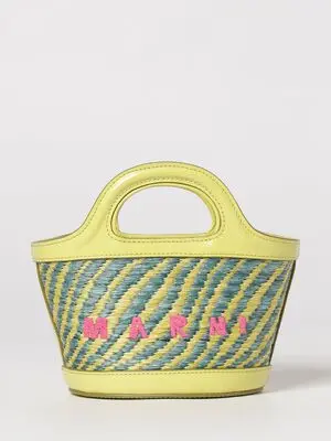 Marni Tropicalia Mini Raffia And Leather Bag With Embroidered Logo - Green