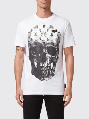 Philipp Plein Cotton T-shirt With Contrasting Back Skull And Logo Print - White 1