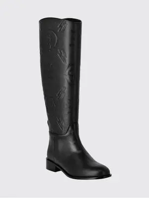 Philipp Plein Knee-high Boots In Grained Leather With Embossed Hexagon Logo