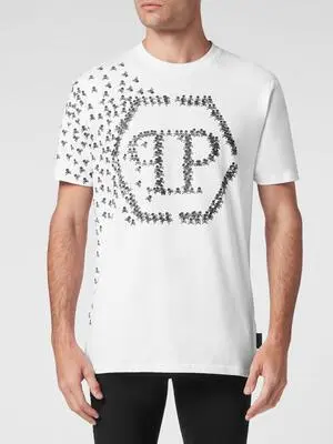 Philipp Plein Cotton T-shirt With Contrasting Hexagon Logo Print On The Chest - White