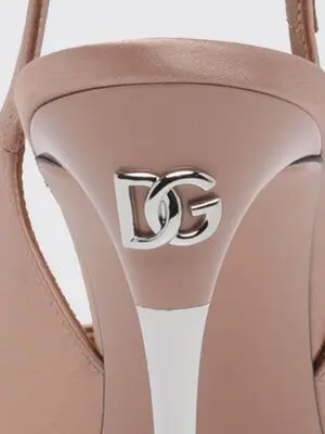 Dolce & Gabbana Silk Blend Slingback Pumps With Metallic Dg Monogram - Pink