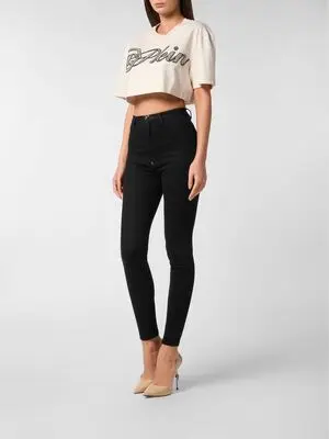 Philipp Plein Embellished Logo Cropped T-shirt