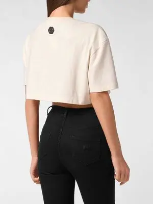 Philipp Plein Embellished Logo Cropped T-shirt