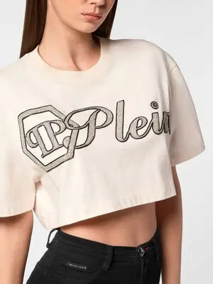 Philipp Plein Embellished Logo Cropped T-shirt