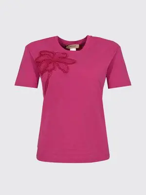 TWINSET Cotton T-shirts With Embroidered Flower - Fuchsia
