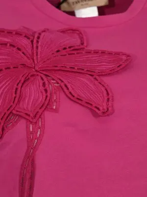 TWINSET Cotton T-shirts With Embroidered Flower - Fuchsia