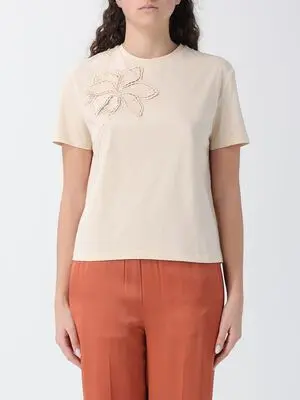 TWINSET Cotton T-shirts With Embroidered Flower - Yellow Cream